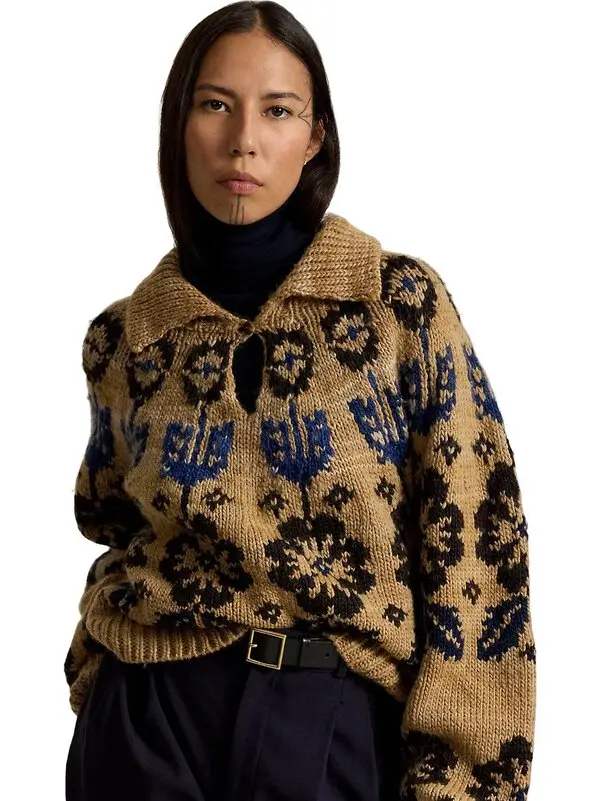 Ralph Lauren Wool-blend Keyhole Sweater - Tan Multi