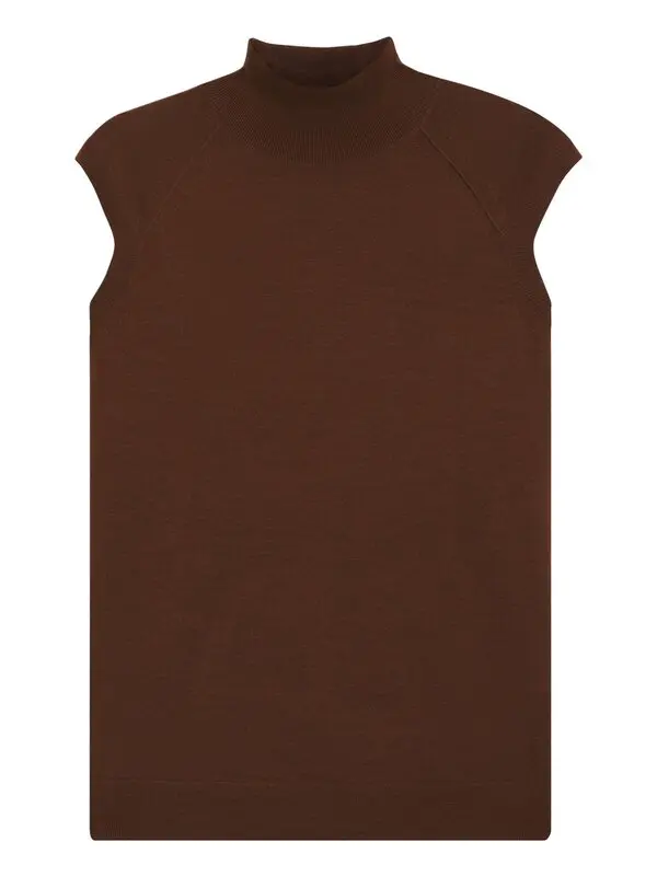 BOSS Sleeveless Mock-neck Sweater In Merino Wool - Brown