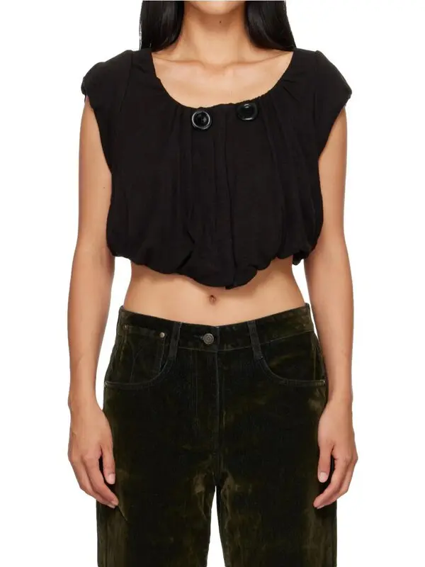 OPEN YY Shirred Jersey Vest - Black