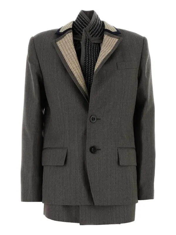 Sacai Herringbone Suiting Blazer - Grey