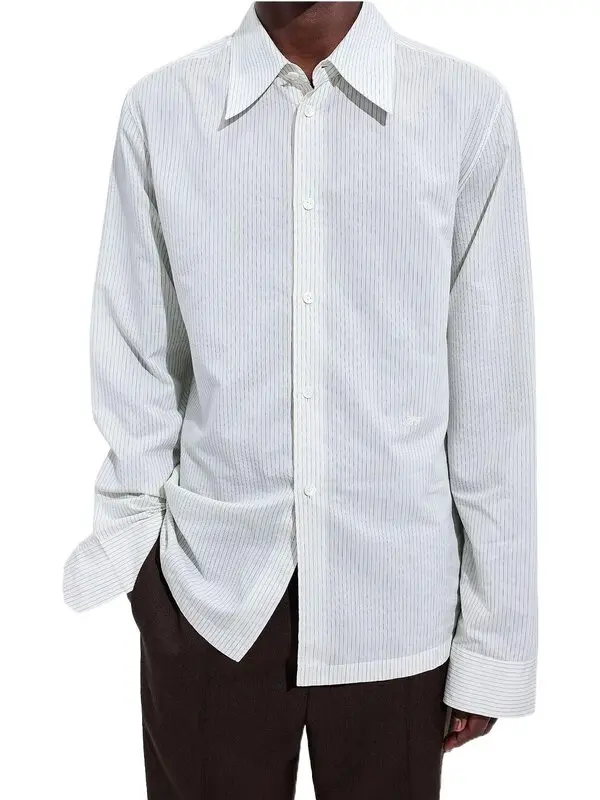 Bottega Veneta Pinstriped Long-sleeved Shirt - Beige/malachite