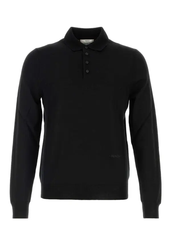 Fendi Long Sleeved Knitted Polo Top - Black