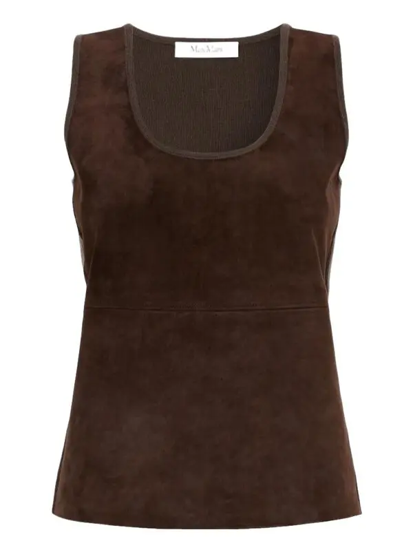 Max Mara Suede-panelled Scoop-neck Top - Mud