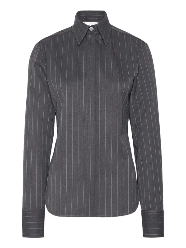 Sportmax Pepli Pinstriped Fitted Shirt - Medium Grey