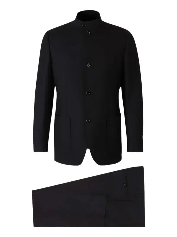 LARDINI Mandarin-collar Single-breasted Suit - Black