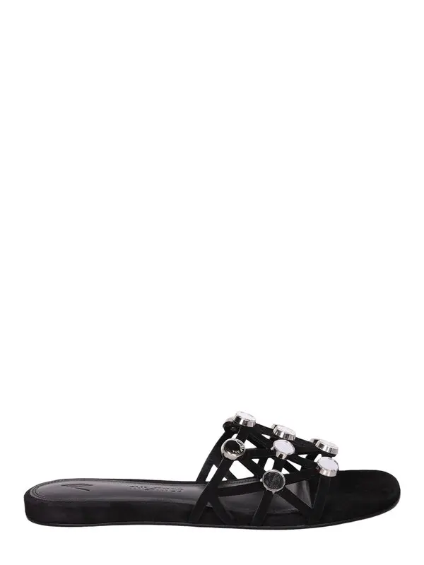 Attico Jewel Embellished Flat Sandals - Black