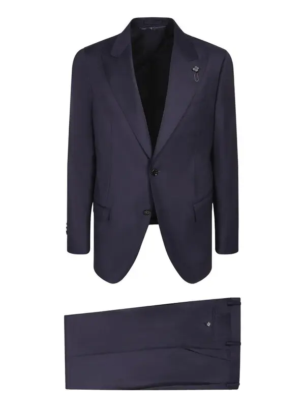 LARDINI Micro-textured Peaked-lapel Suit - Blue