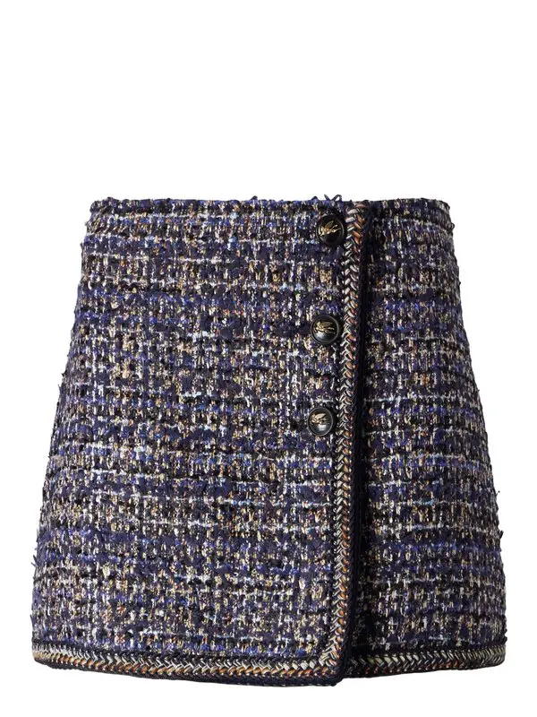 Etro Wrap Button Tweed Mini Skirt - Black