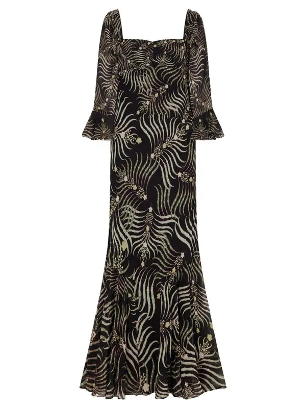 Saloni Willa Printed Silk-chiffon Gown - Black