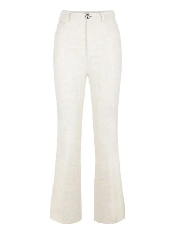Giambattista Valli Glittering Tweed Wool Trousers - Ivory