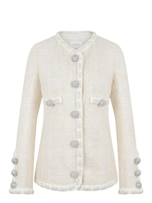 Giambattista Valli Cinched-waist Tweed Jacket - Ivory