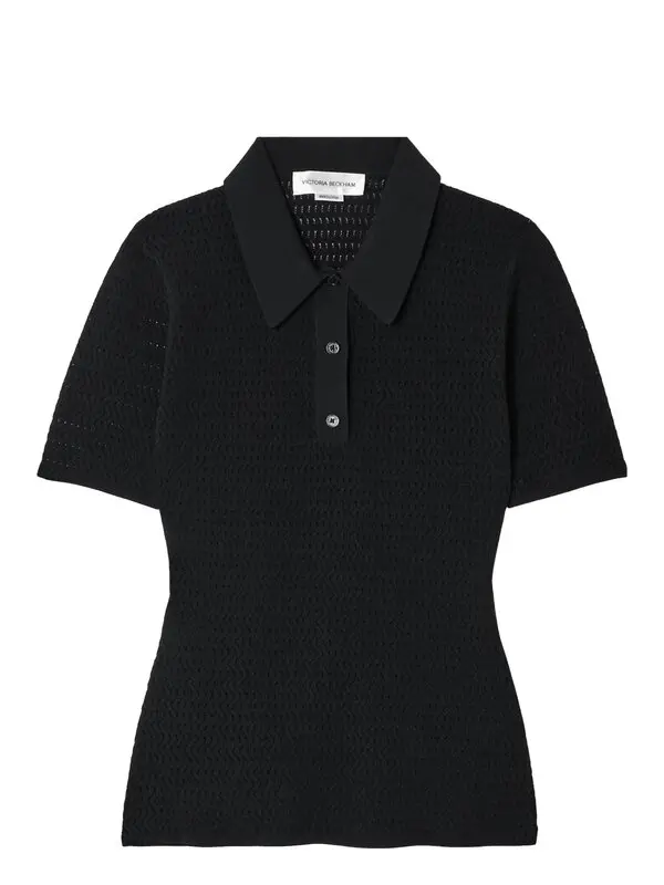 Victoria Beckham Thin Knit Polo Shirt - Black