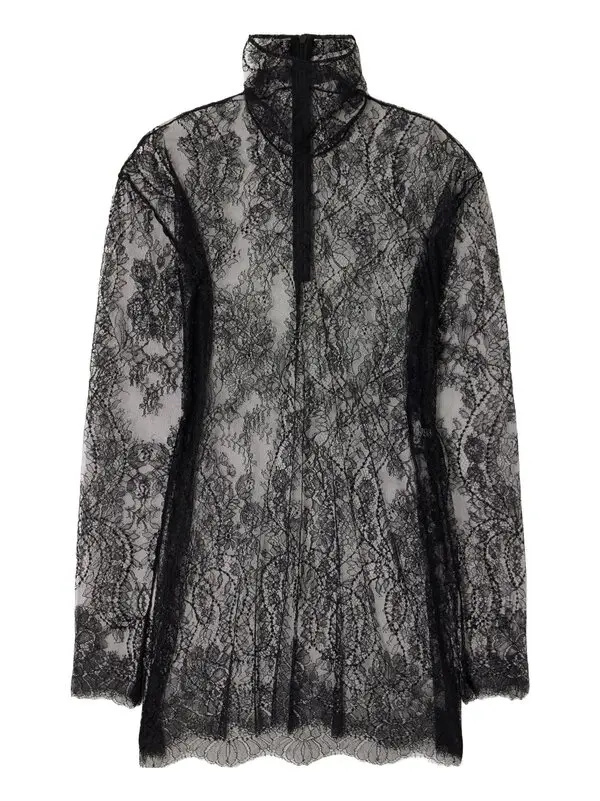 Dolce & Gabbana Dolce Gabbana Sheer Lace High Neck Top - Black