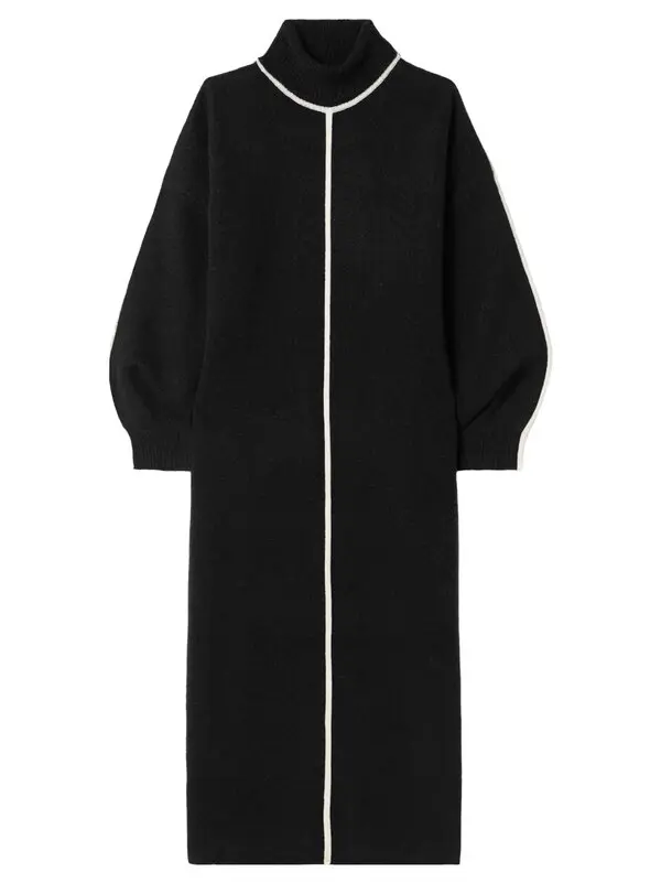 Staud Knitted Turtleneck Midi Dress - Black