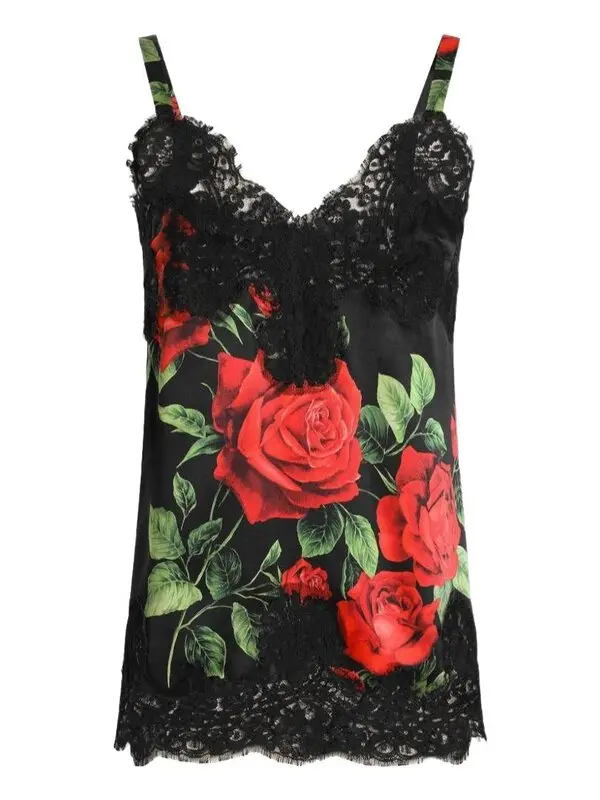 Dolce & Gabbana Dolce Gabbana Rose-printed Satin Top - Multicolor