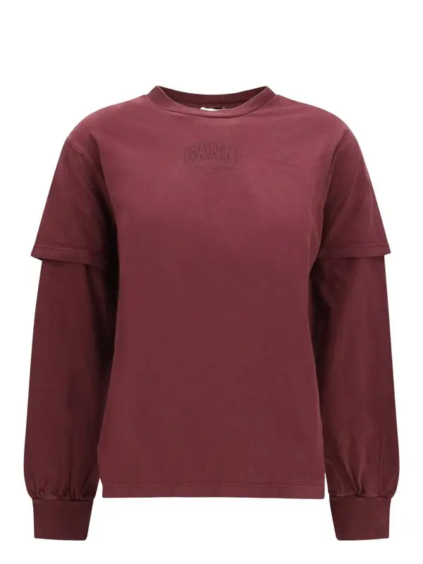 GANNI Future Heavy Long Sleeve T-shirt - Red