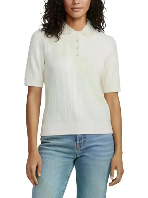 Maje Embellished-collar Rib-knit Top - White