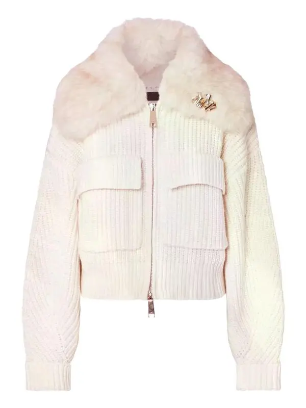 Liu Jo Wool Bomber Jacket With Teddy Collar - Neutrals