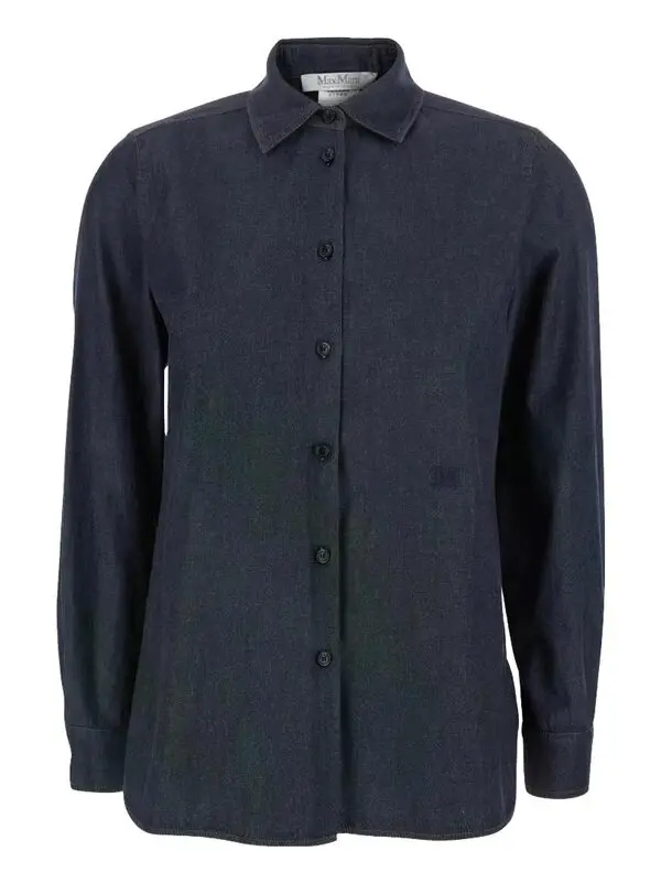 Max Mara Logo-embroidered Denim Shirt - Blue