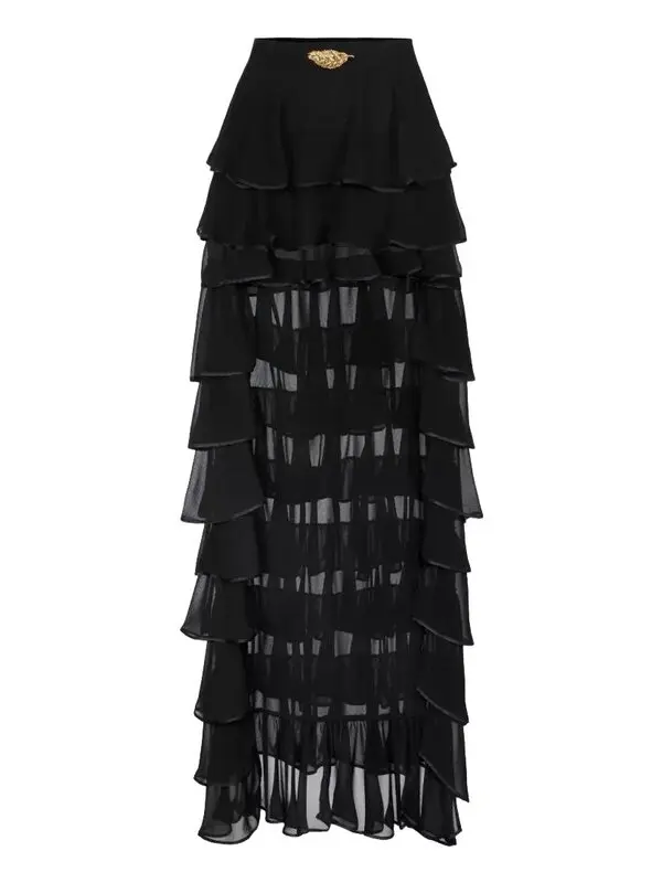 Elisabetta Franchi Skirt In Georgette Fabric With Flounces - Black