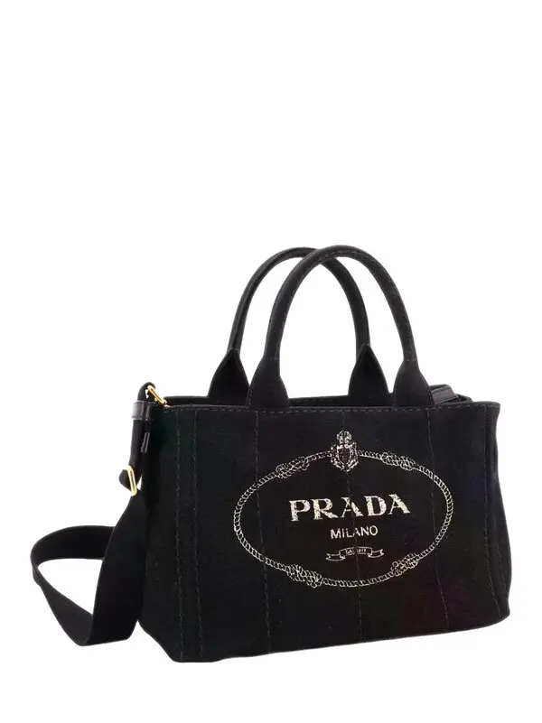 Prada Canapa Convertible Canvas Mini Tote Bag - Black