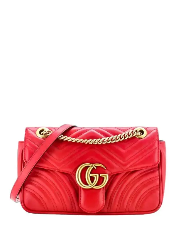 Gucci Gg Marmont Flap Bag Matelasse Leather Small Crossbody Bag - Red