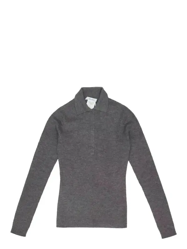 Max Mara Ribbed-knit V-neck Long-sleeve T-shirt - Grey