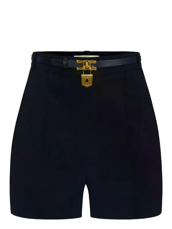 Elisabetta Franchi Shorts In Lightweight Crêpe Fabric With Belt - Blue