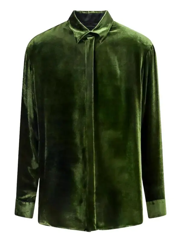 Giorgio Armani Velvet Concealed-front Shirt - Green