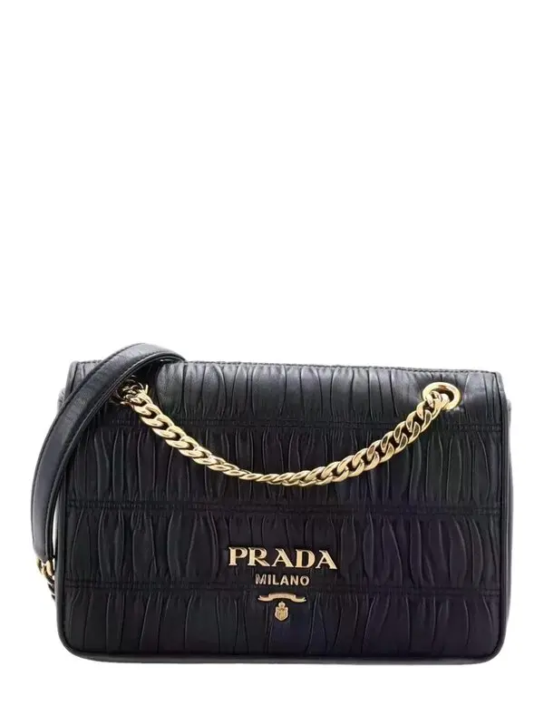 Prada Chain Flap Shoulder Bag Nappa Gaufre Small Crossbody Bag - Black