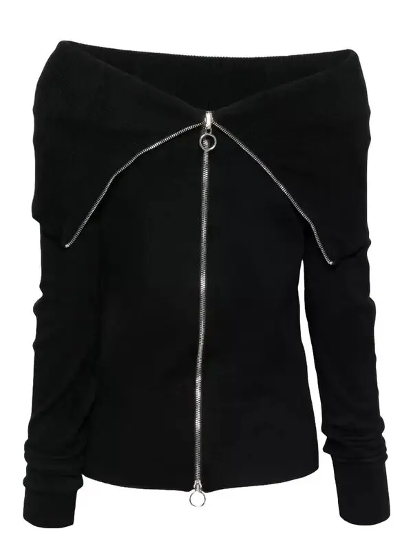 SEMICOUTURE Off-shoulder Zip-back Cardigan - Black