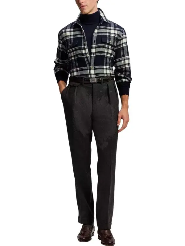 Ralph Lauren Purple Label Cooper Check-pattern Flap-pocket Cotton Shirt - Blue