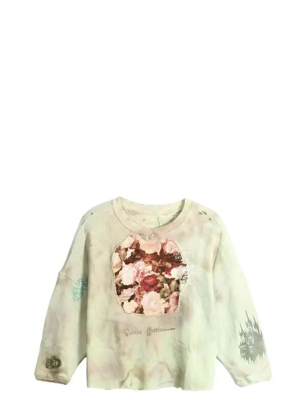 SAITOS Flower-patch Distressed Sweatshirt - Neutrals