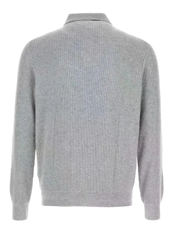 Fedeli Ribbed-knit Long-sleeve Polo Shirt - Grey