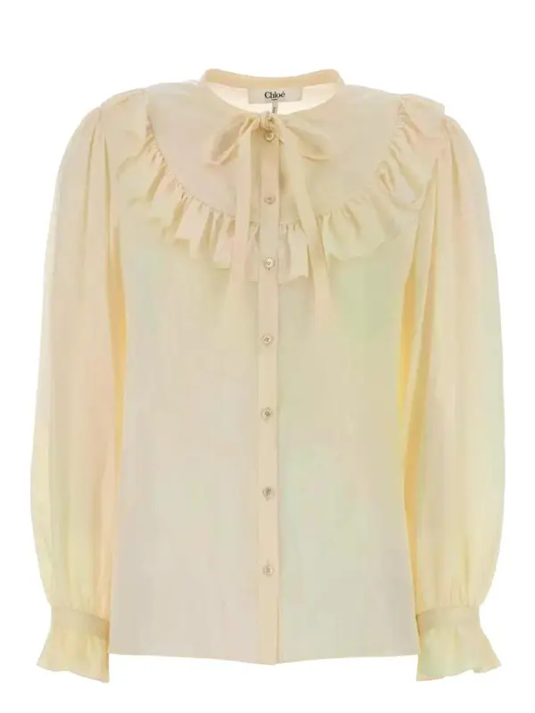 Chloé Ruffled Silk-crepe Blouse - Neutrals
