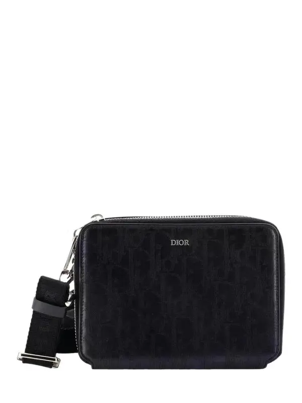 Dior Double Zip Pouch Oblique Galaxy Leather Crossbody Bag - Black