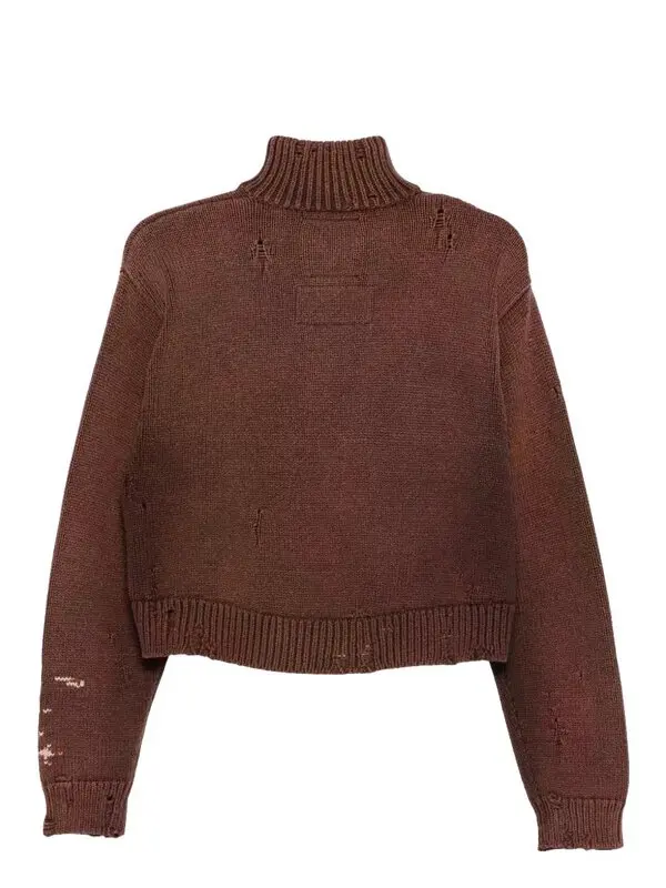 Mihara Yasuhiro Distressed Intarsia-knit Cardigan - Brown