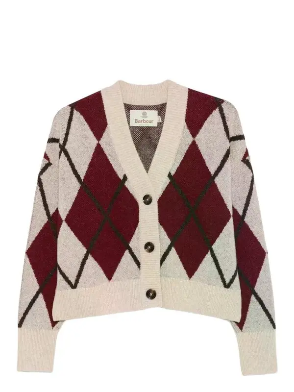 Barbour Argyle-knit V-neck Cardigan - Neutrals