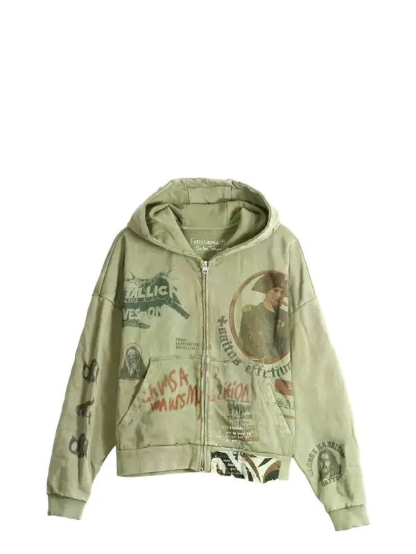 SAITOS Ghost Image Distressed Zip-up Hoodie - Green