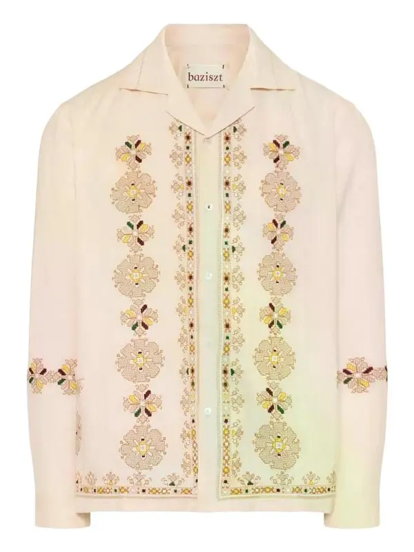 BAZISZT Floral-embroidered Long-sleeve Shirt - Neutrals
