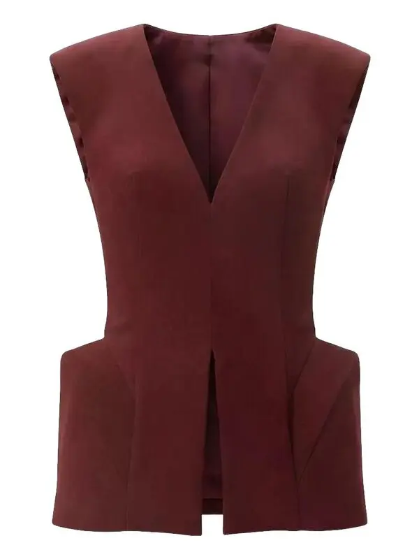 GEMY MAALOUF V-neck Peplum Top - Red