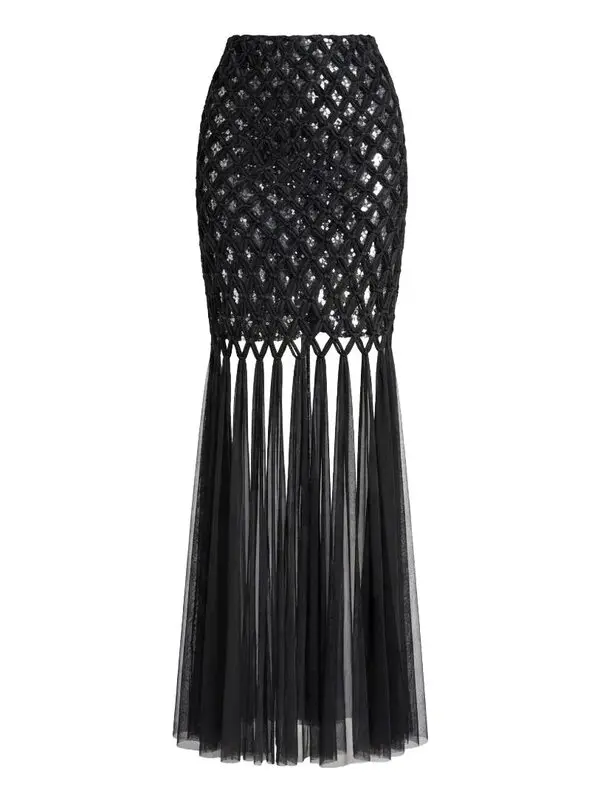 GEMY MAALOUF Sequin-embellished Crochet-tulle Skirt - Black