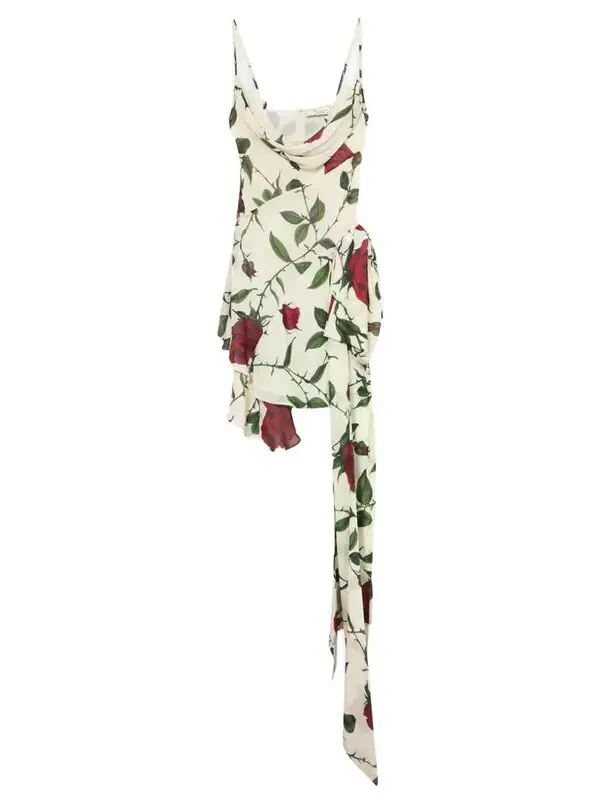 Blumarine Rose-print Draped Mini Dress - Neutrals
