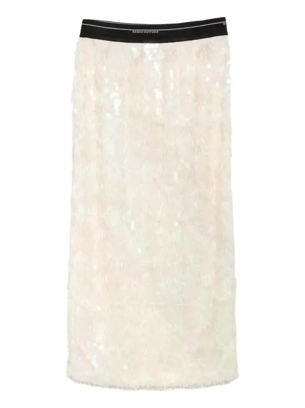 SEMICOUTURE Midi Sequin-embellished Fringed Skirt - Neutrals