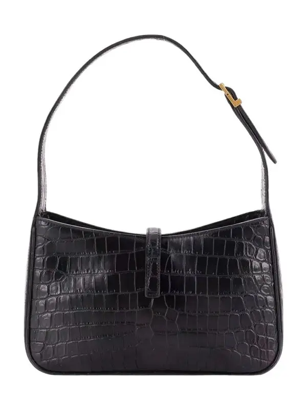 Saint Laurent Le 5 A 7 Crocodile Embossed Leather Small Hobo Bag - Black