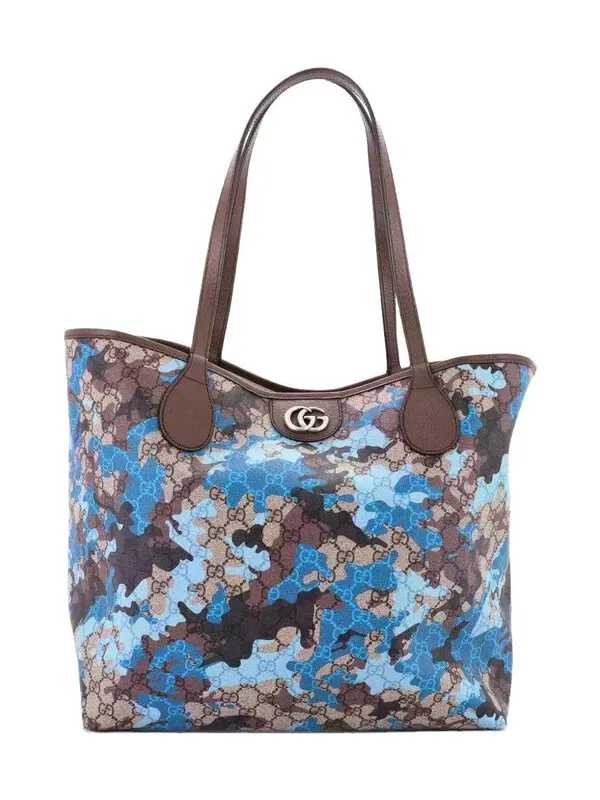 Gucci Ophidia Gg Open Gg Camouflage Coated Canvas Large Tote Bag - Blue