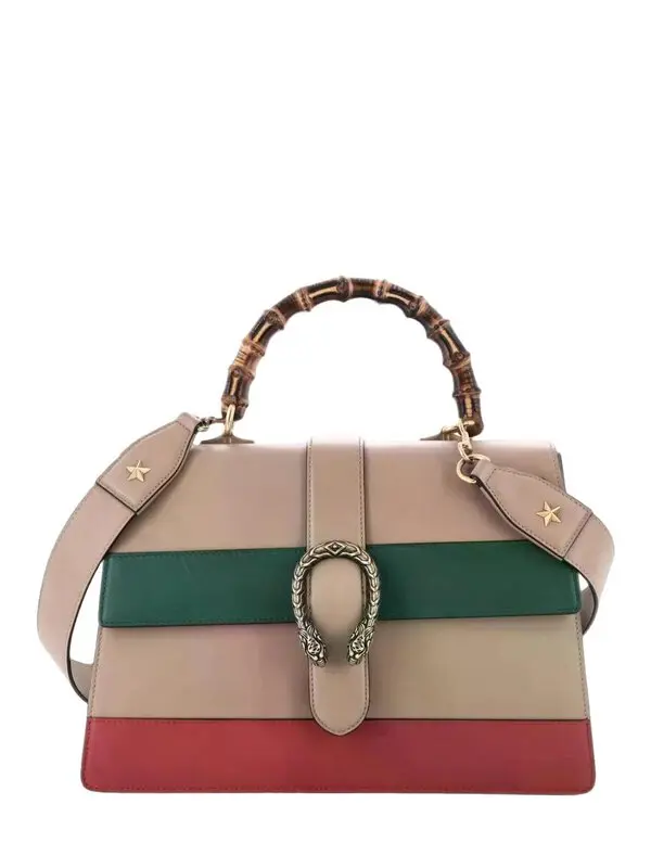 Gucci Dionysus Bamboo Top Handle Bag Colorblock Leather Large Satchel - Neutrals