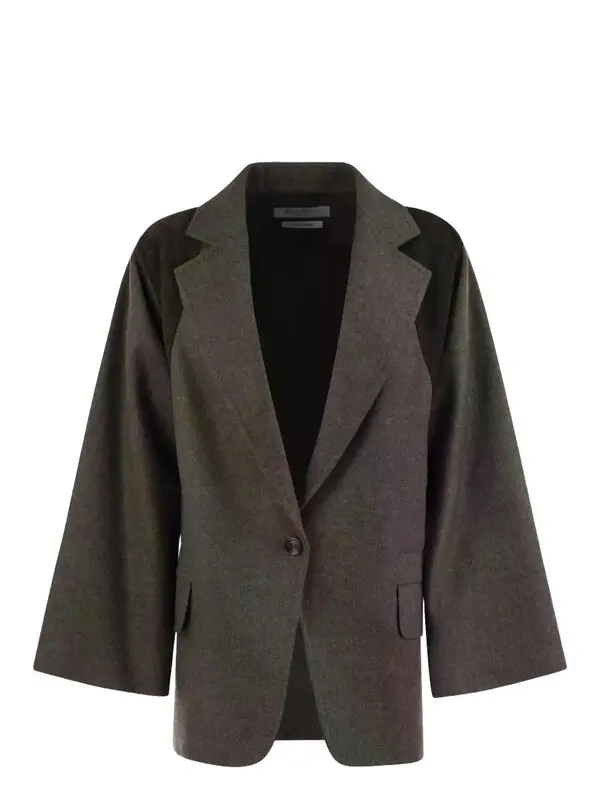 Max Mara Fenice Leather-panelled Virgin Wool Blazer - Grey