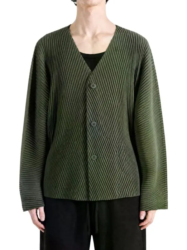 Issey Miyake Slash Plissé-effect Cardigan - Green
