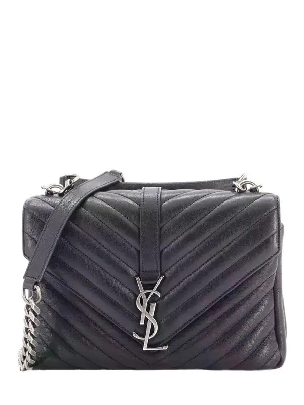 Saint Laurent Classic Monogram College Bag Matelasse Chevron Leather Medium Crossbody Bag - Black
